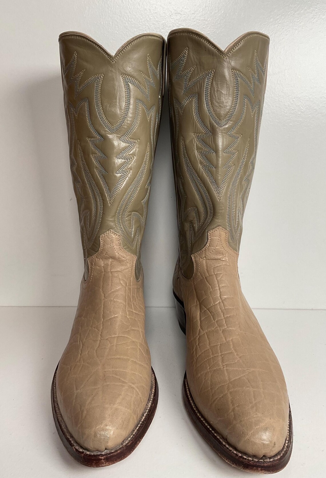 Vintage 1960s Justin Exotic Elephant Cowboy Boots 11 B Old White Label ...