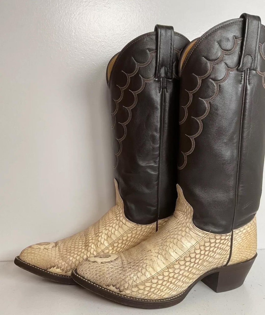 Vintage J. Chisholm Exotic King Cobra Cowboy Boots 8 D Head Cut USA ...