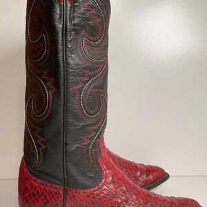 Vintage Larry Mahan Cherry Red Python Snakeskin Cowboy Boots 9.5 D Back ...