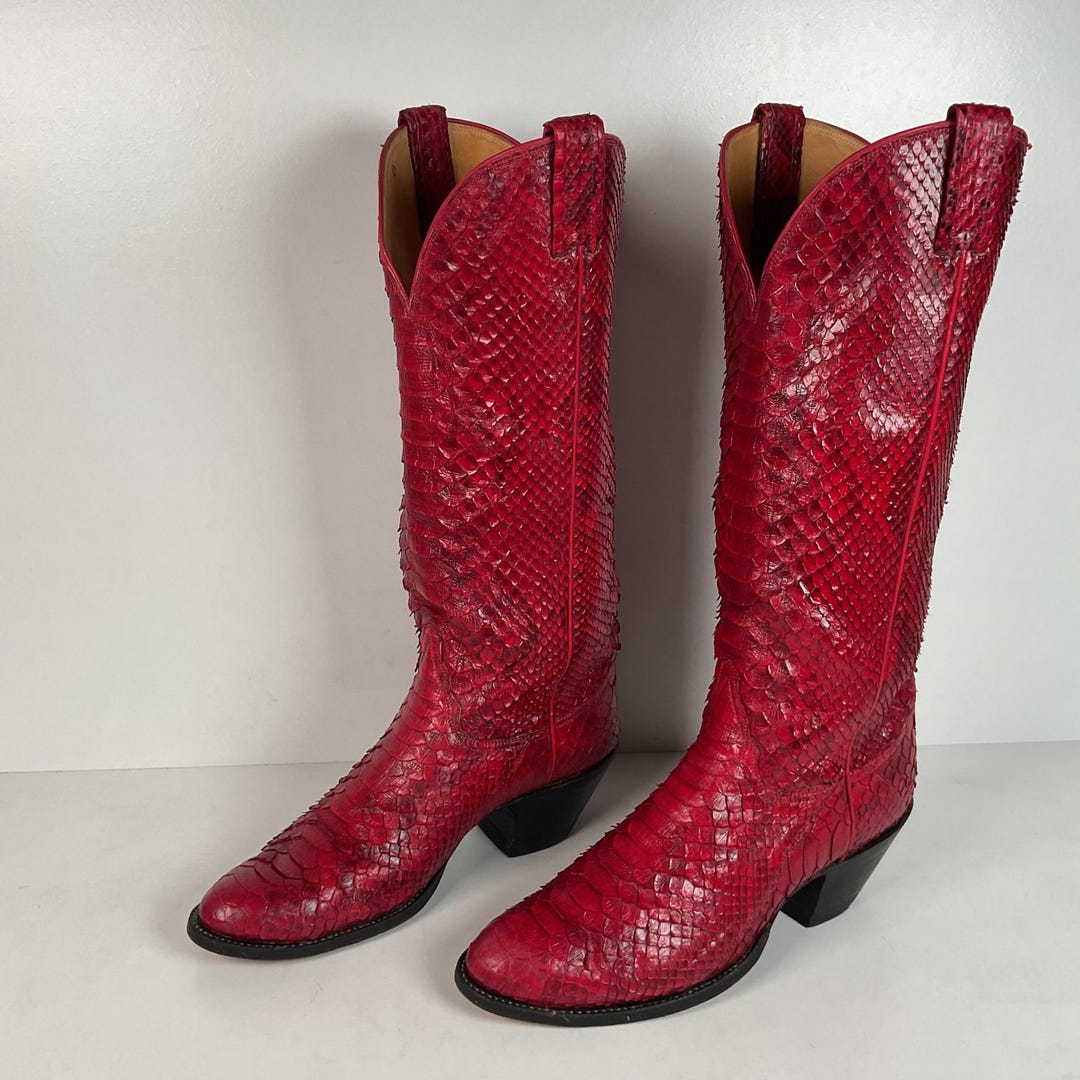Tony Lama Full Python Cowboy Boots | Red Snakeskin | Men’s 9 | Women’s ...