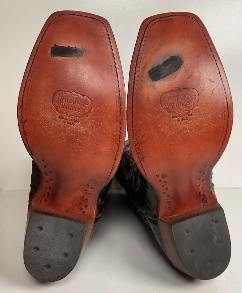 Nocona Black Cherry Ostrich Quill Cowboy Boots 9 EE Handcrafted USA ...