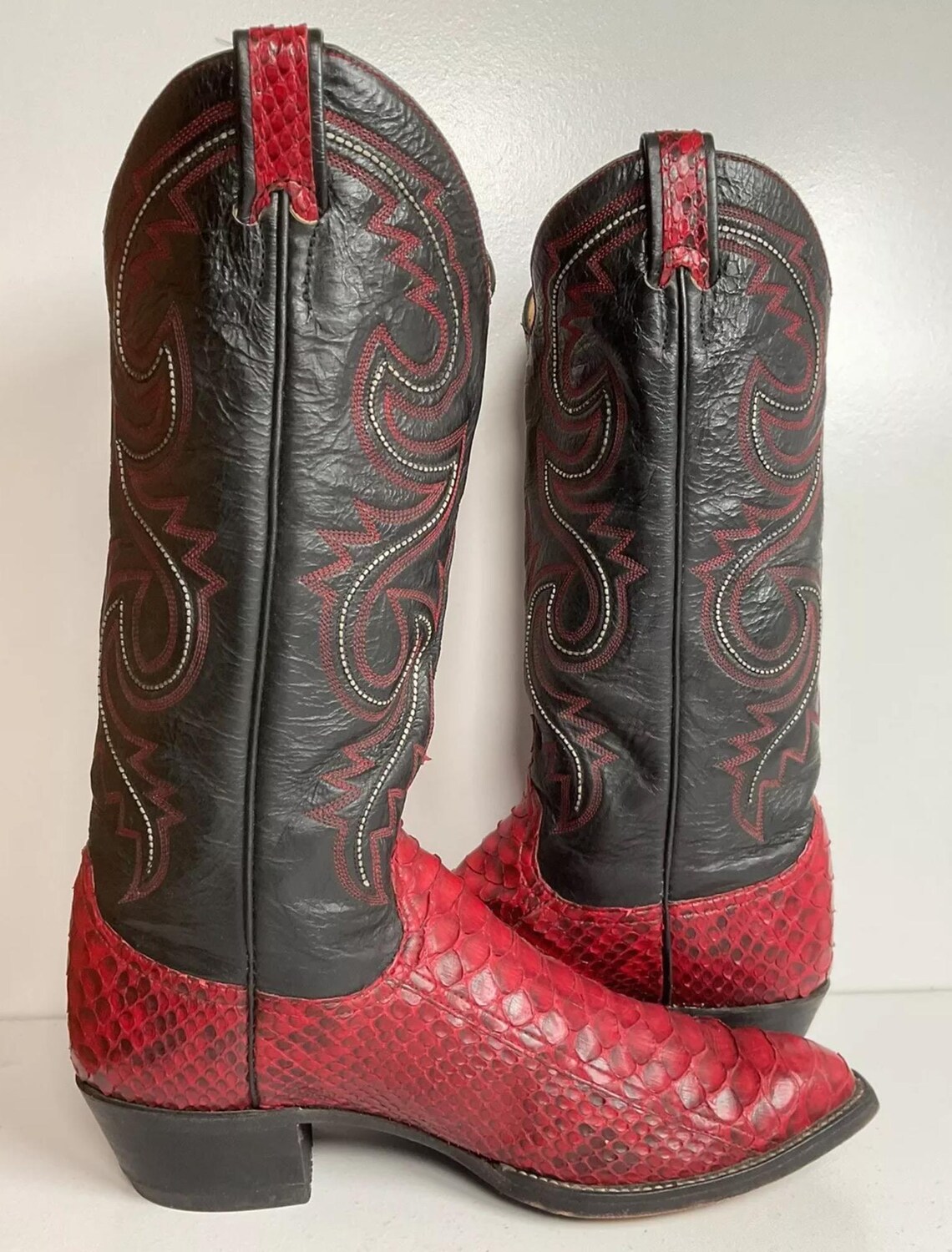 Vintage Larry Mahan Cherry Red Python Snakeskin Cowboy Boots 9.5 D Back ...