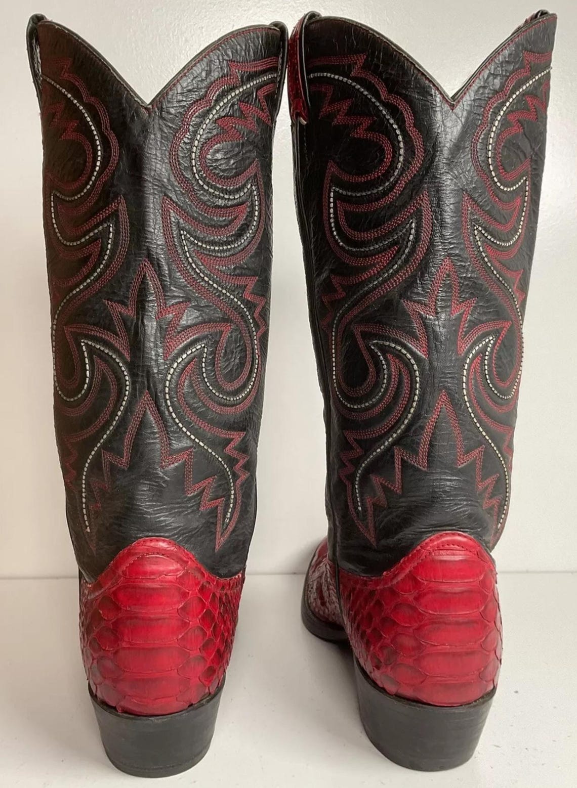 Vintage Larry Mahan Cherry Red Python Snakeskin Cowboy Boots 9.5 D Back ...