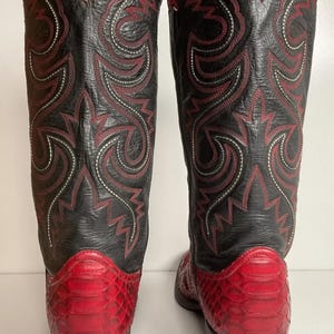 Vintage Larry Mahan Cherry Red Python Snakeskin Cowboy Boots 9.5 D Back ...