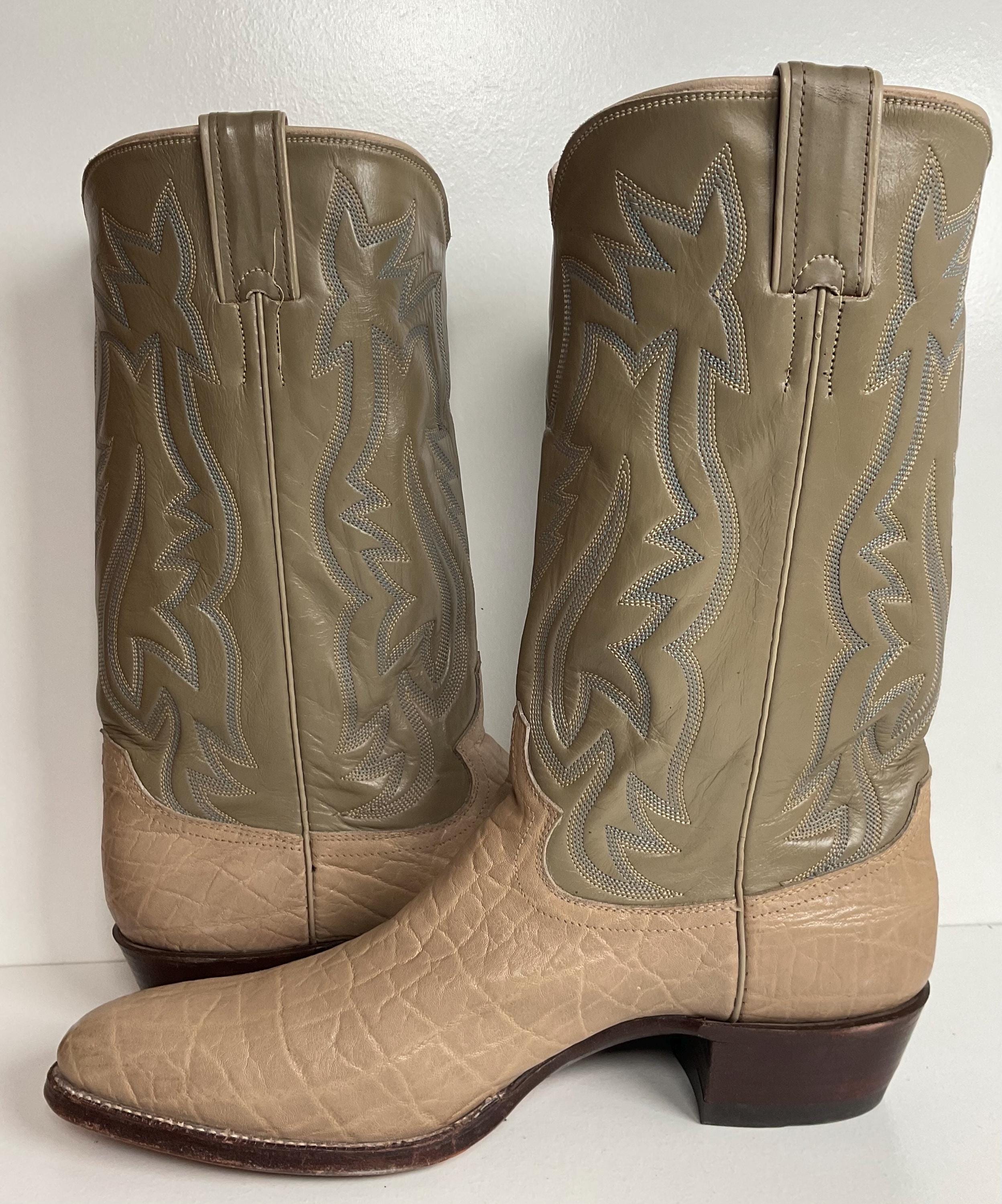 Vintage 1960s Justin Exotic Elephant Cowboy Boots 11 B Old White Label ...