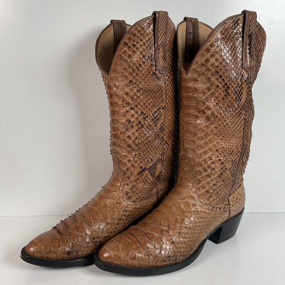 Vintage Full Python Snakeskin Cowboy Boots 8 D Back Cut Recraft - Etsy