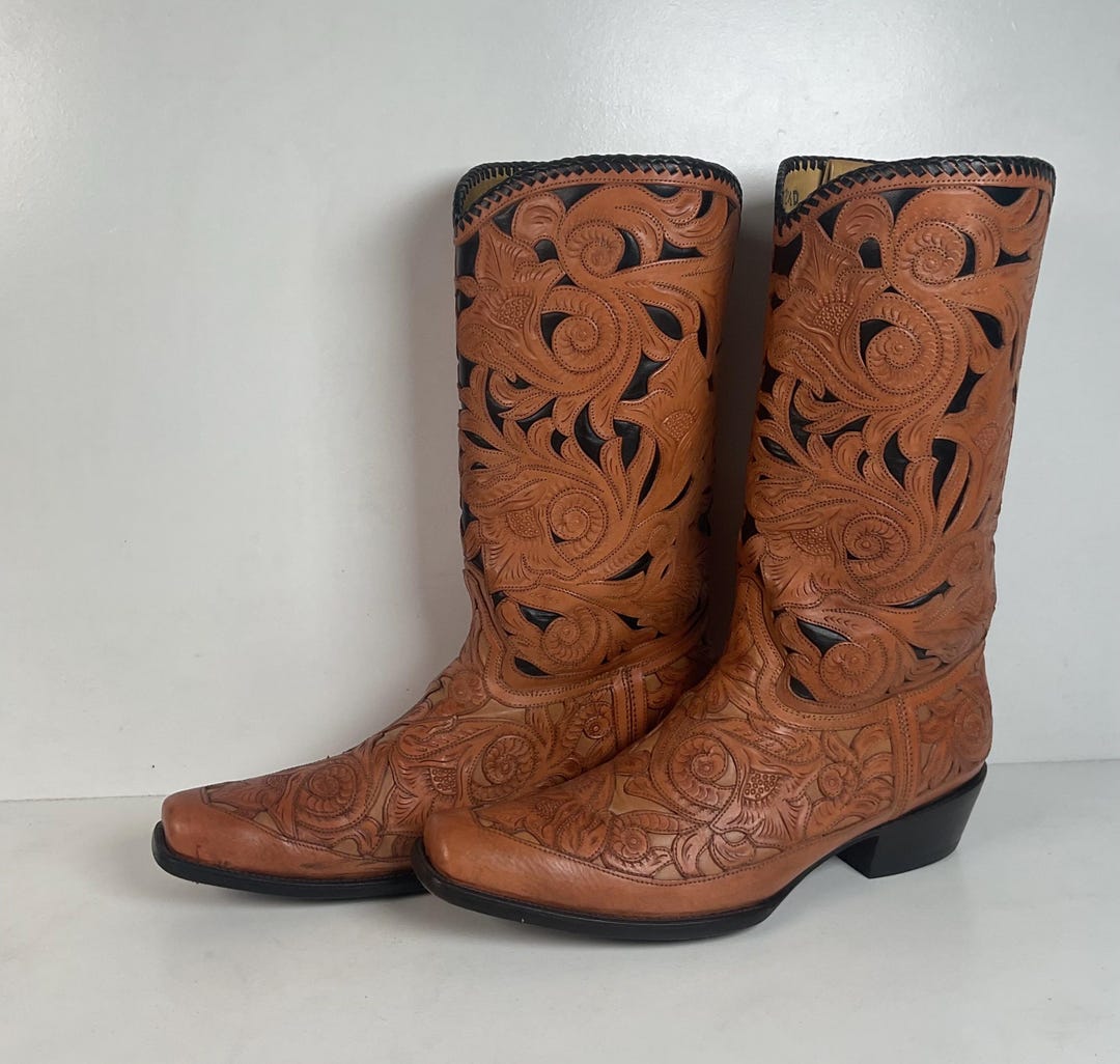 Carrie Cameron Designs Cowboy Boots 12.5 Fully Hand Tooled - Etsy