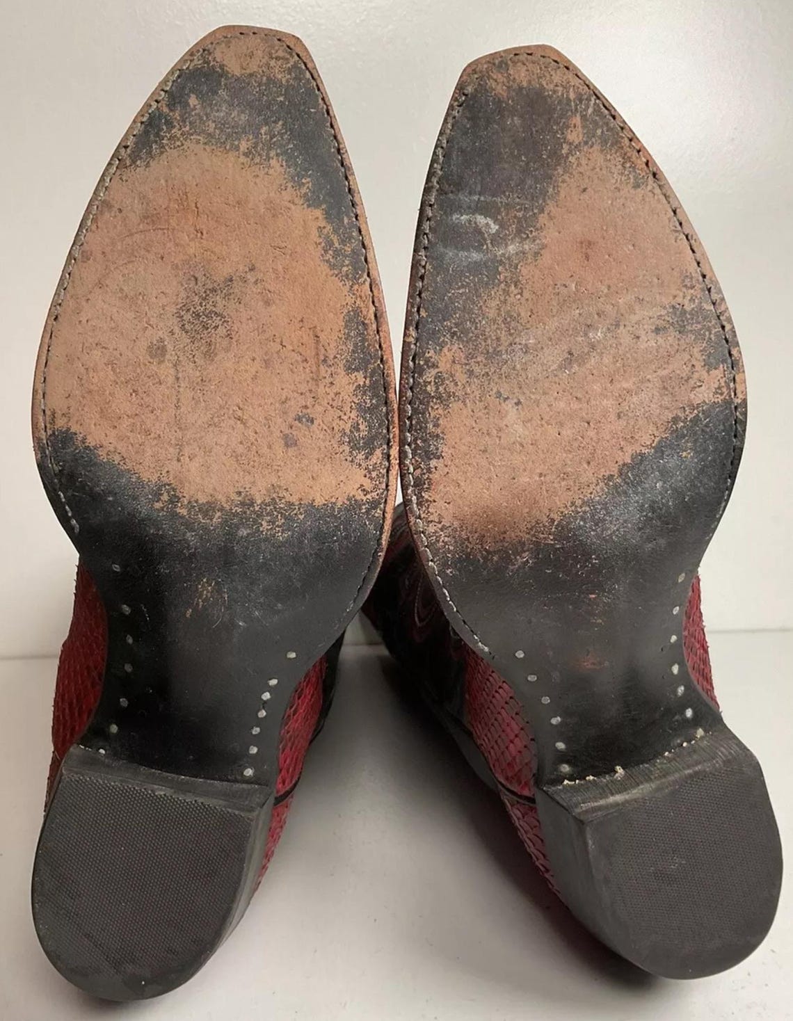 Vintage Larry Mahan Cherry Red Python Snakeskin Cowboy Boots 9.5 D Back ...