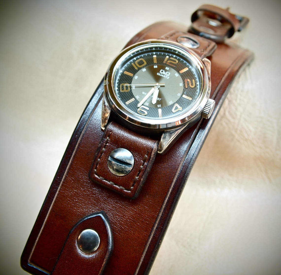 Brown Leather Cuff Watch : Vintage Brown Bridle Leather - Etsy
