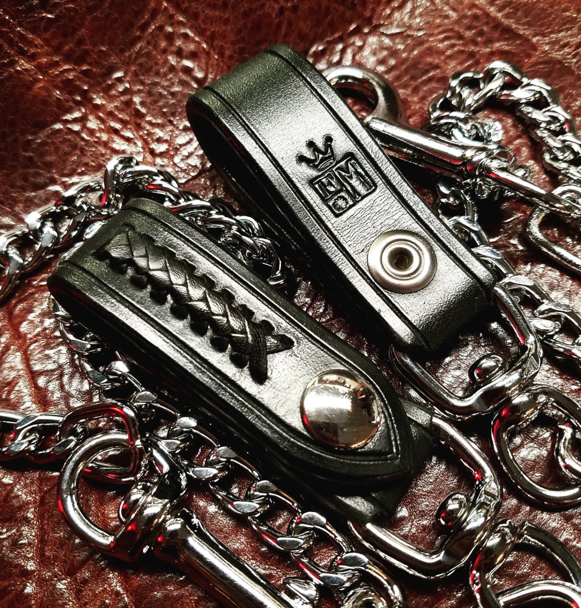 Black Leather Wallet Chain : Leather Belt Loop Braided With - Etsy