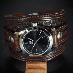 Vintage Tooled Leather Cuff Watch: Western Cowboy Style - Etsy