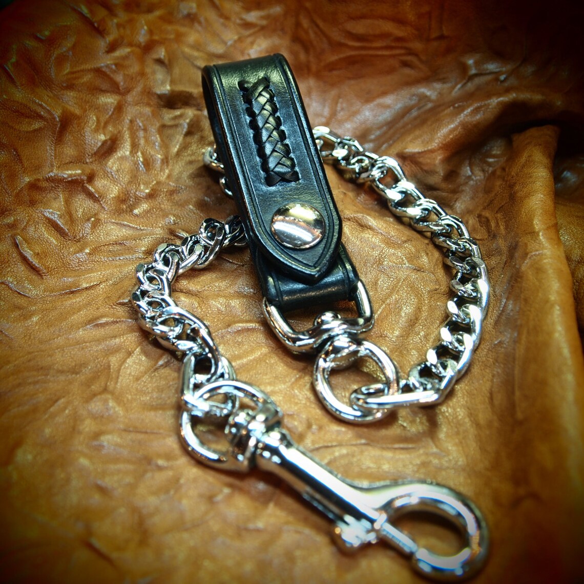 Black Leather Wallet Chain : Leather Belt Loop Braided With - Etsy