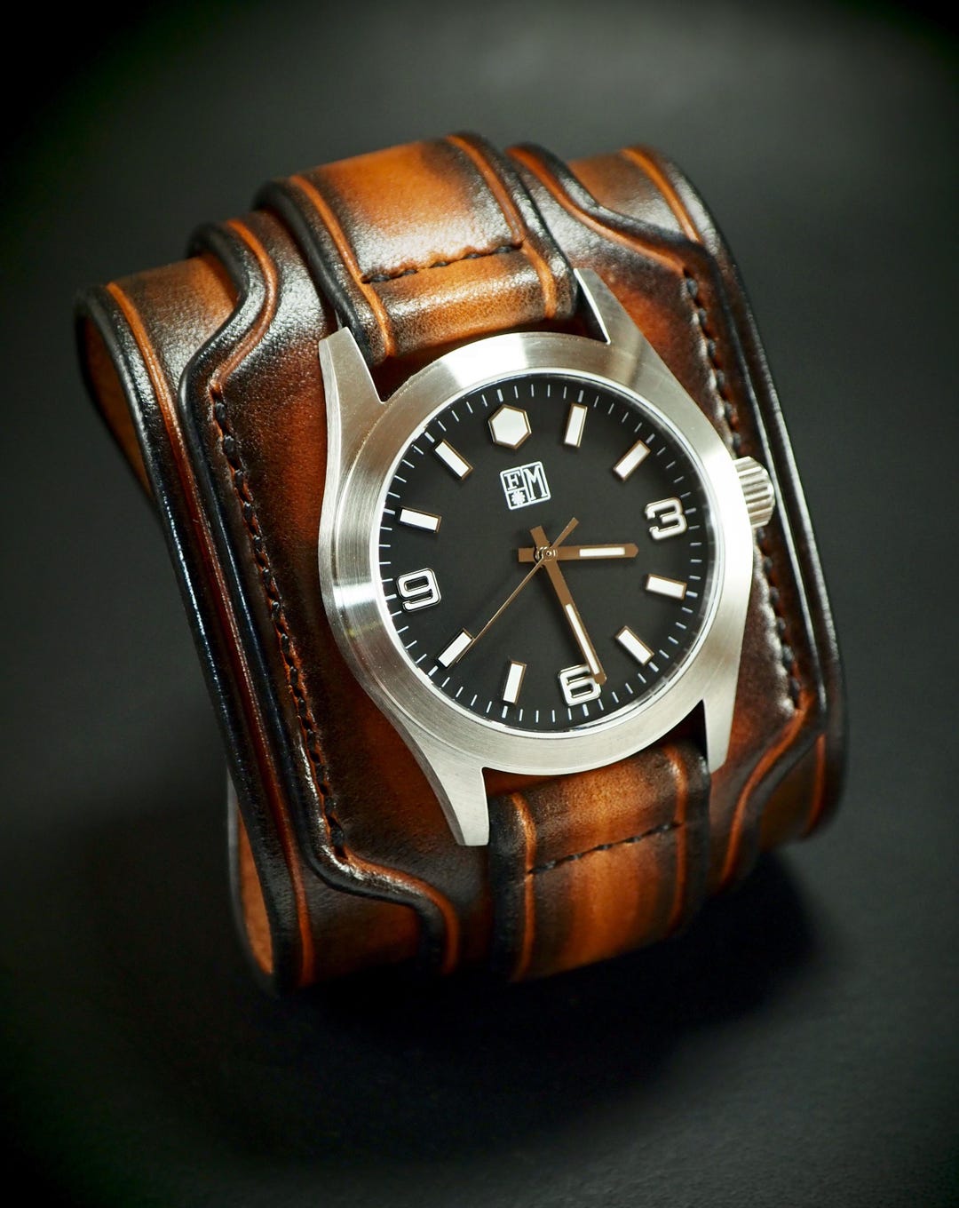 Wide Leather Cuff Watch: Tobacco Sunburst, Hand-stitched Band - Etsy