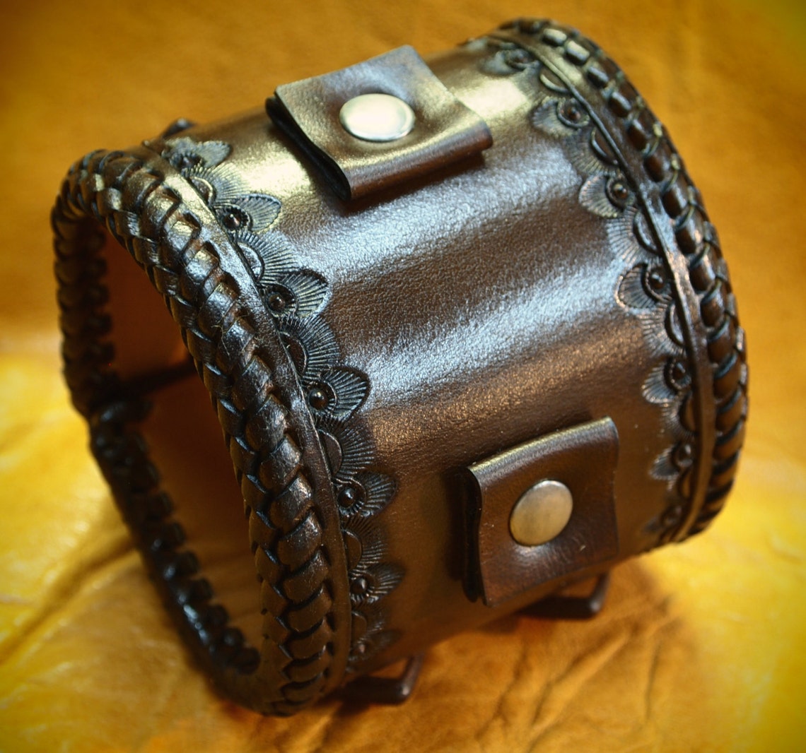 Brown Leather Cuff Watch Band : Vintage Style Western Stamped - Etsy