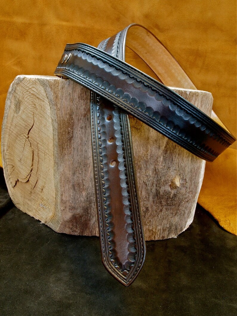 Brown Leather Belt : Hand Tooled Western Border With - Etsy