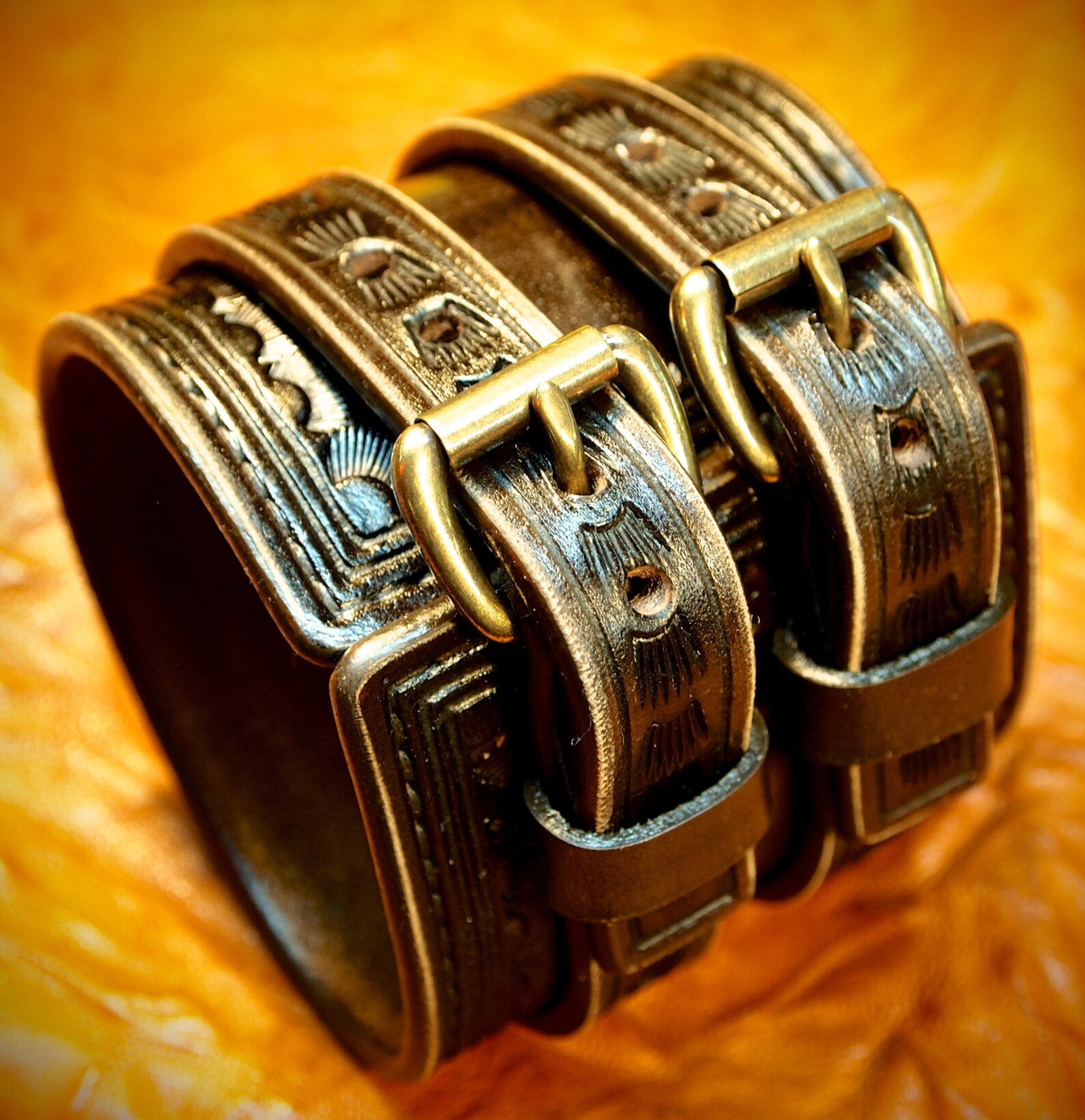 Brown Leather Wrist Cuff : Wide COWBOY ROCKSTAR Traditional American ...