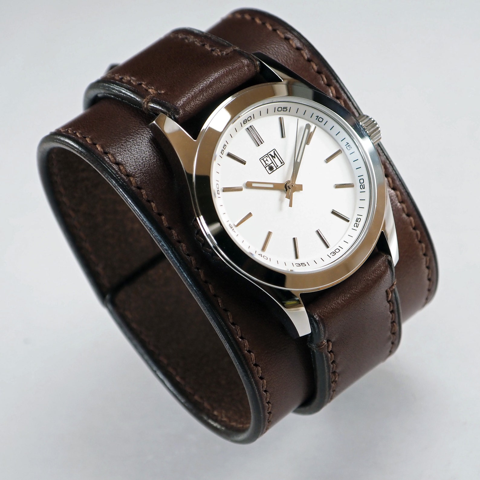 Rich Leather Cuff Watch, Tuscan Leather, Vegetable Tanned, Bright Face ...
