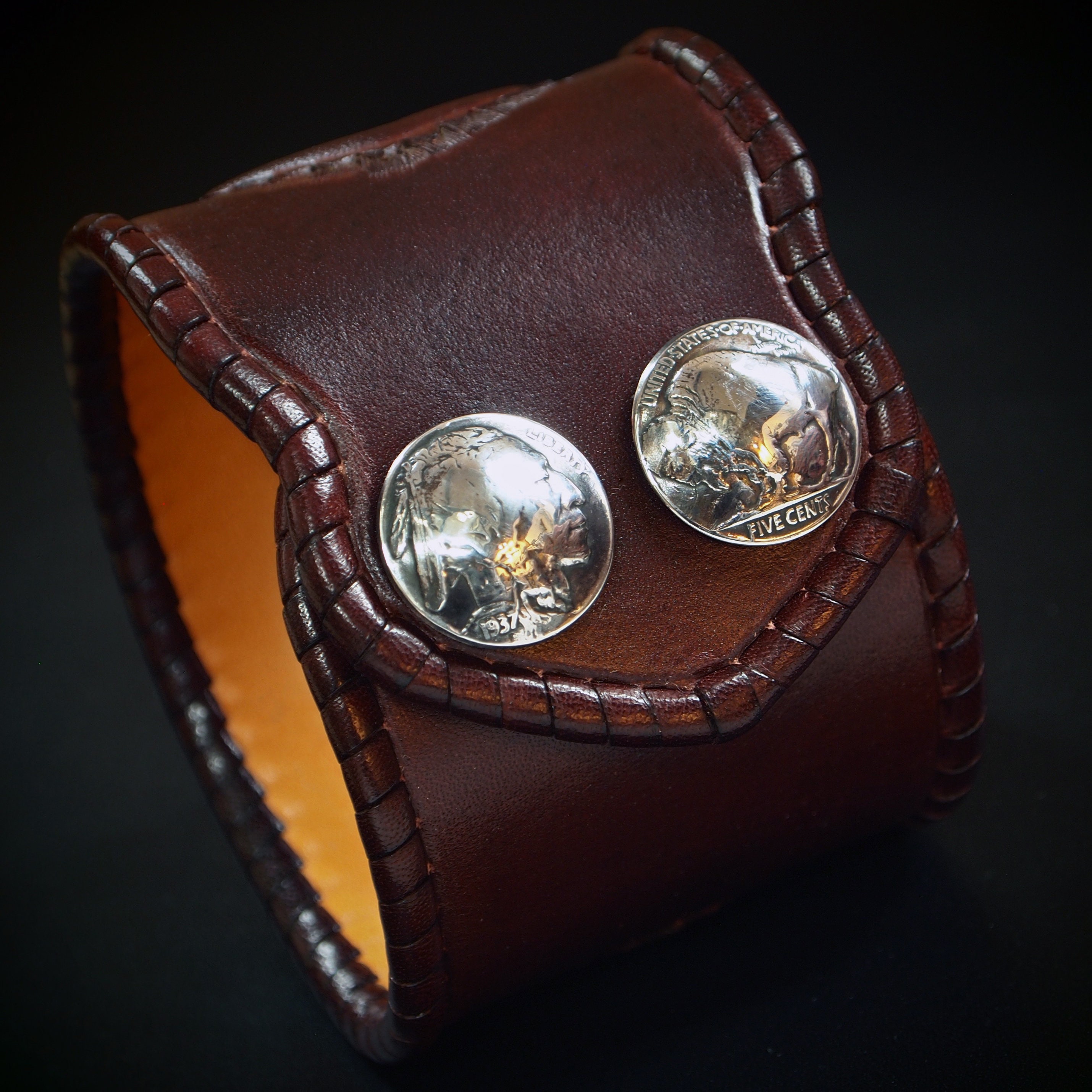 Leather Cuff Wristband : Native Western Style Bracelet. Hand - Etsy ...