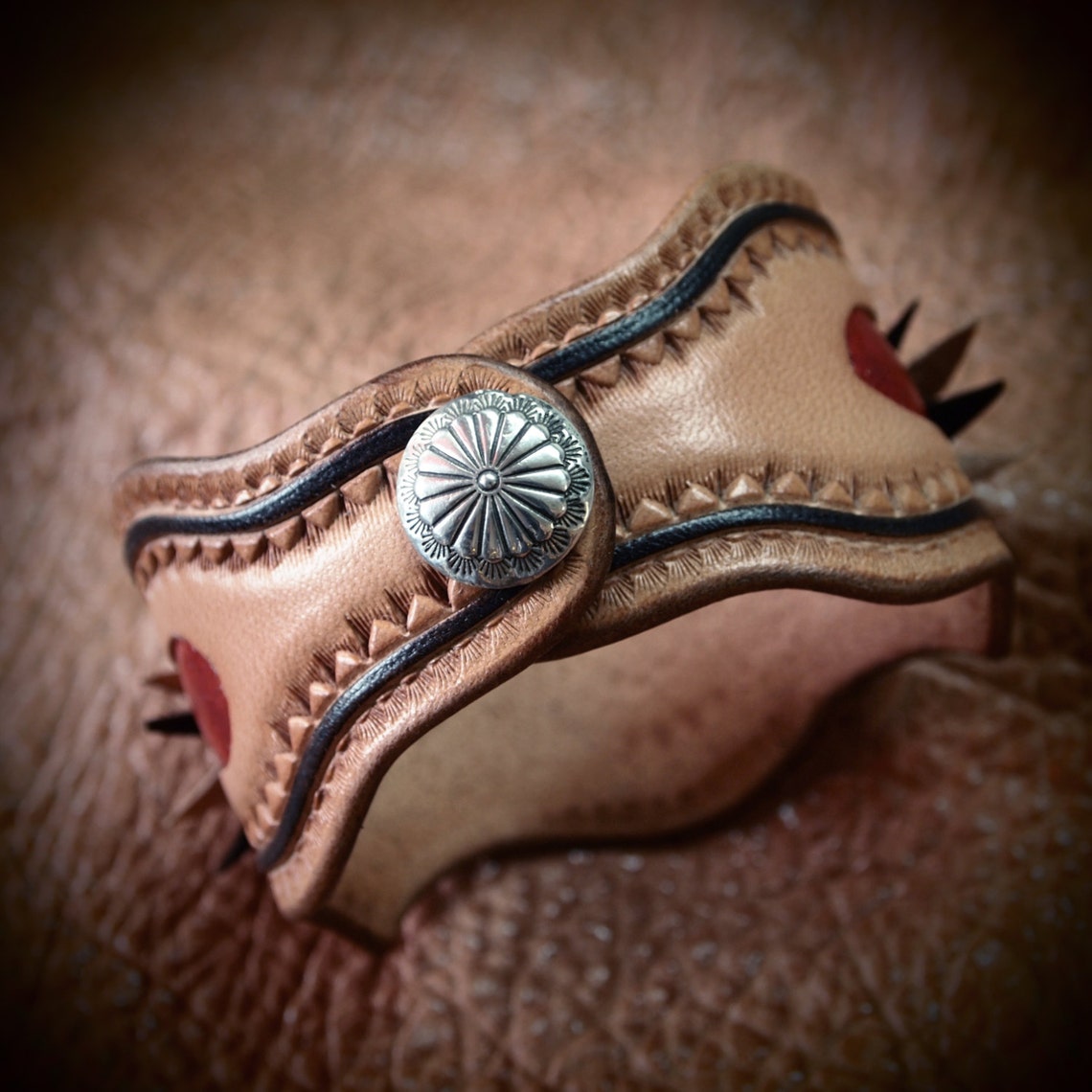 Leather Cuff Wristband : Native Western Style Bracelet Hand - Etsy