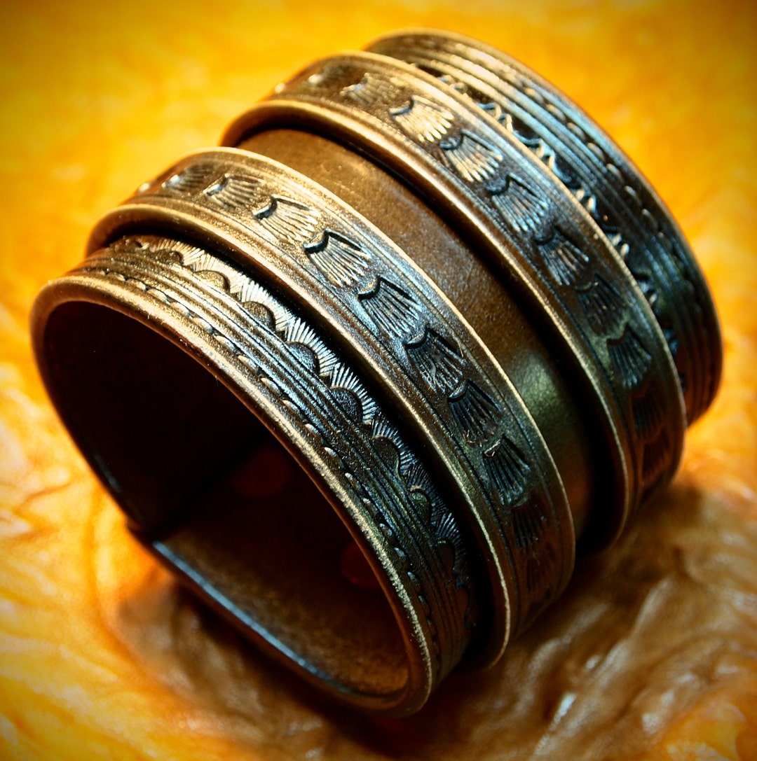Brown Leather Wrist Cuff : Wide COWBOY ROCKSTAR Traditional American ...