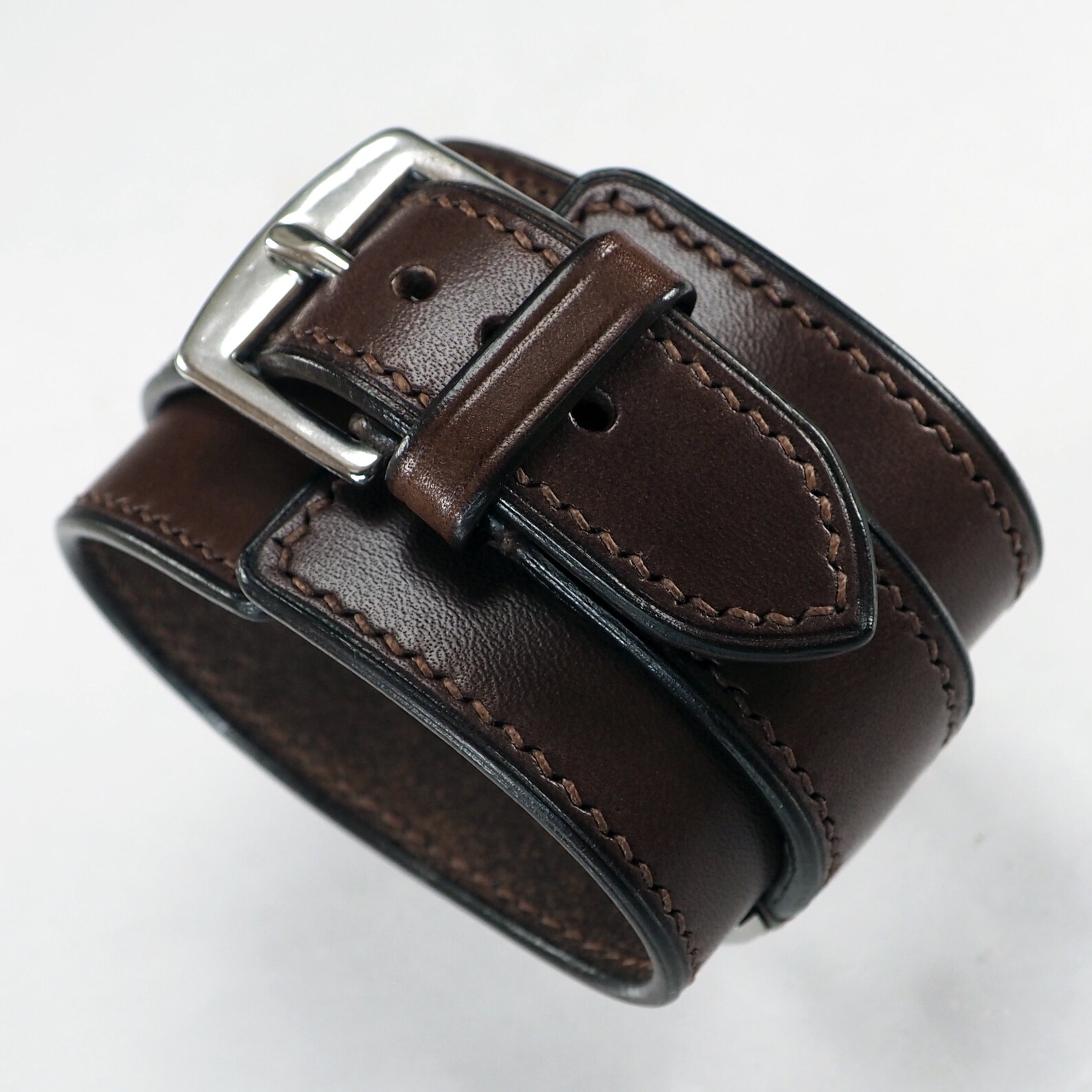 Rich Leather Cuff Watch, Tuscan Leather, Vegetable Tanned, Bright Face ...