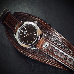 Vintage Tooled Leather Cuff Watch: Western Cowboy Style - Etsy