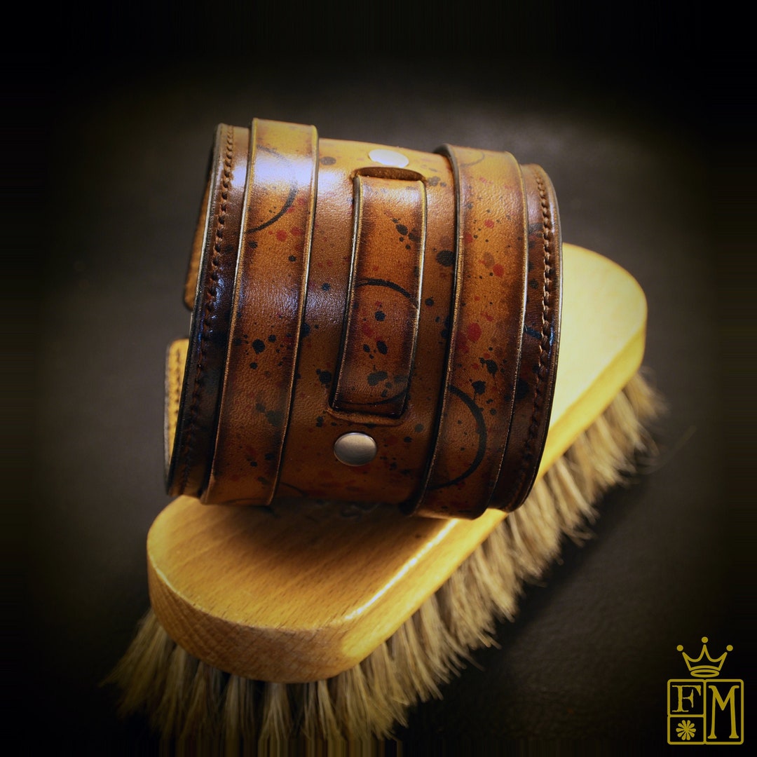 Leather Cuff Bracelet : Destroyed Brown Finish Burnished and Waxed ...