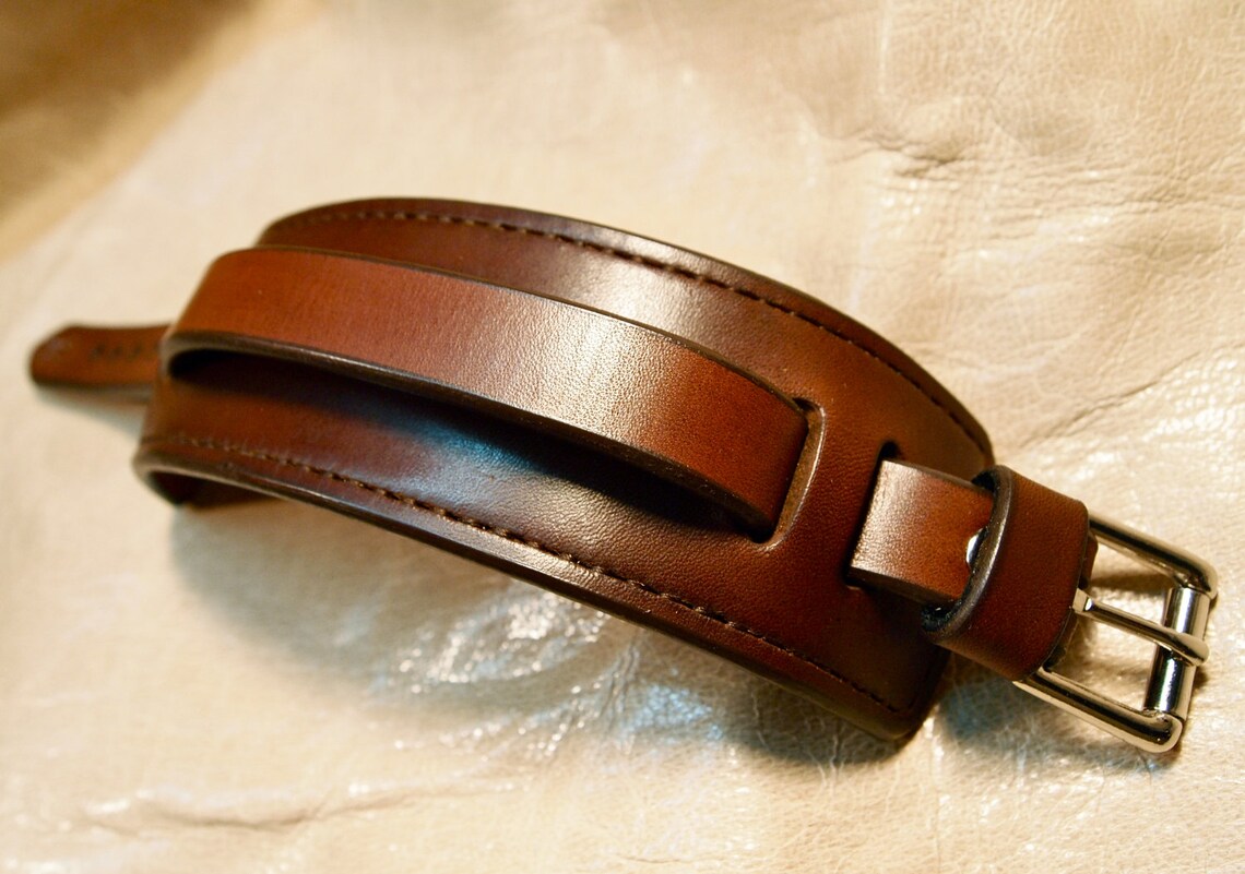 Brown Leather Wristband : Handstitched Wrist Cuff Bracelet Custom Made ...