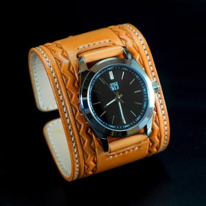 Leather Cuff Watch: Natural Vintage Hand Tooled and Handstitched Watch ...