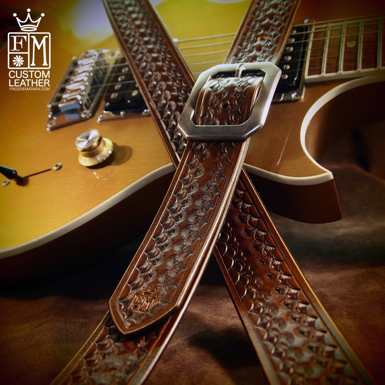 Brown Leather Guitar Strap : Hand Tooled and Stamped by Hand. - Etsy