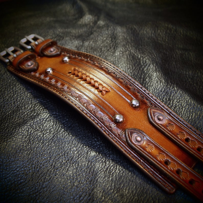 Brown Leather Cuff Bracelet : Classic Old West Vintage Style. - Etsy