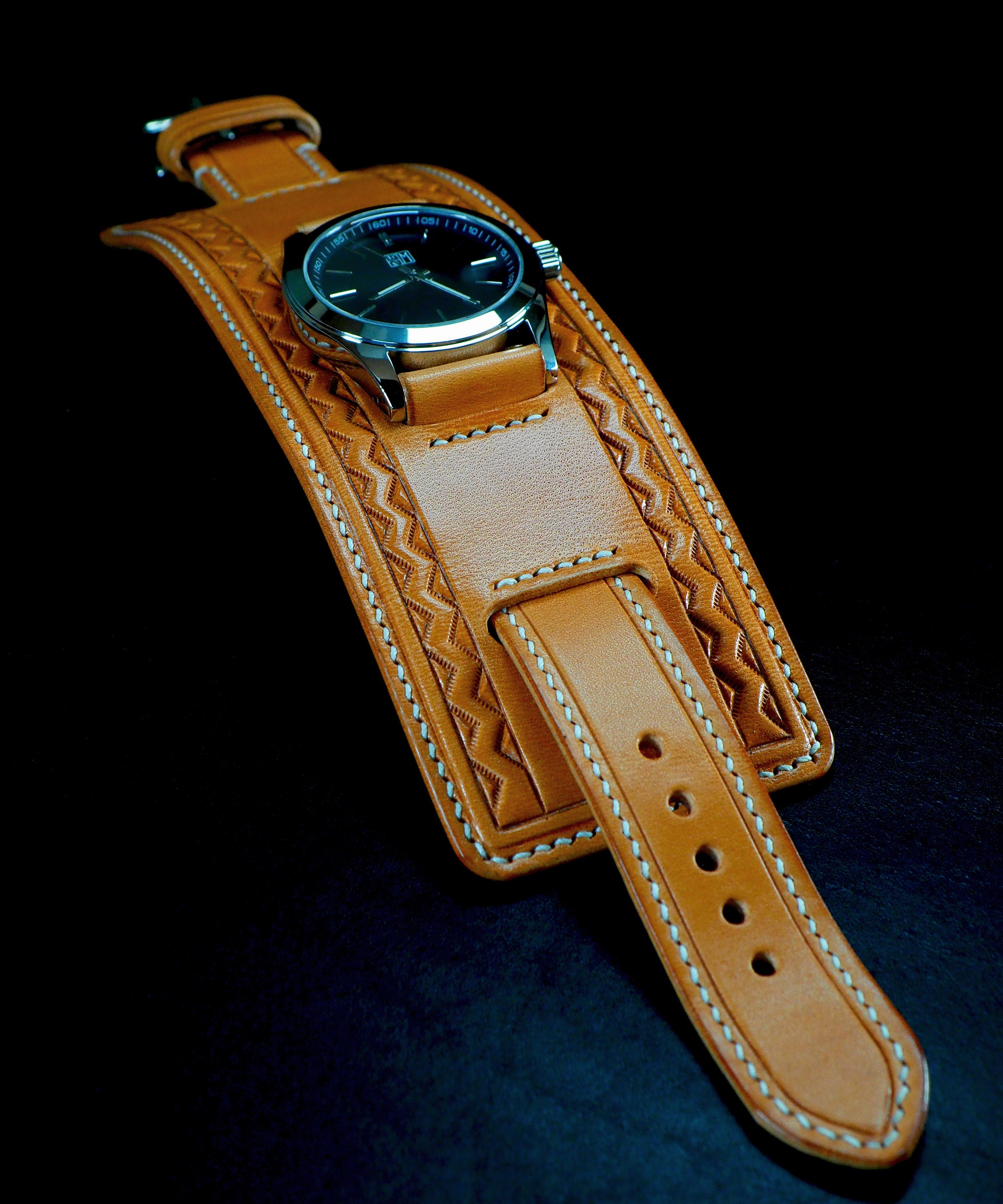 Leather Cuff Watch: Natural Vintage Hand Tooled and Handstitched Watch ...