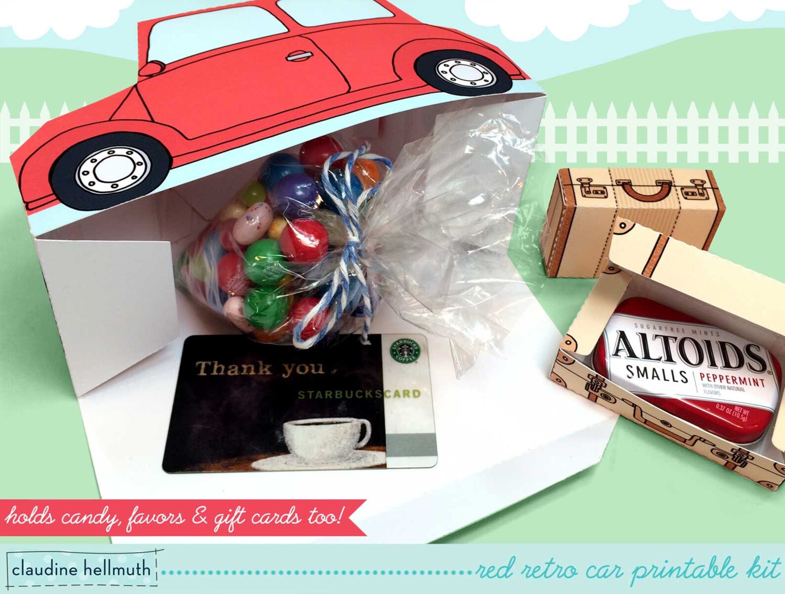 Red Retro Car - Cupcake Box Holds Cookies and Treats, Gift and Favor ...