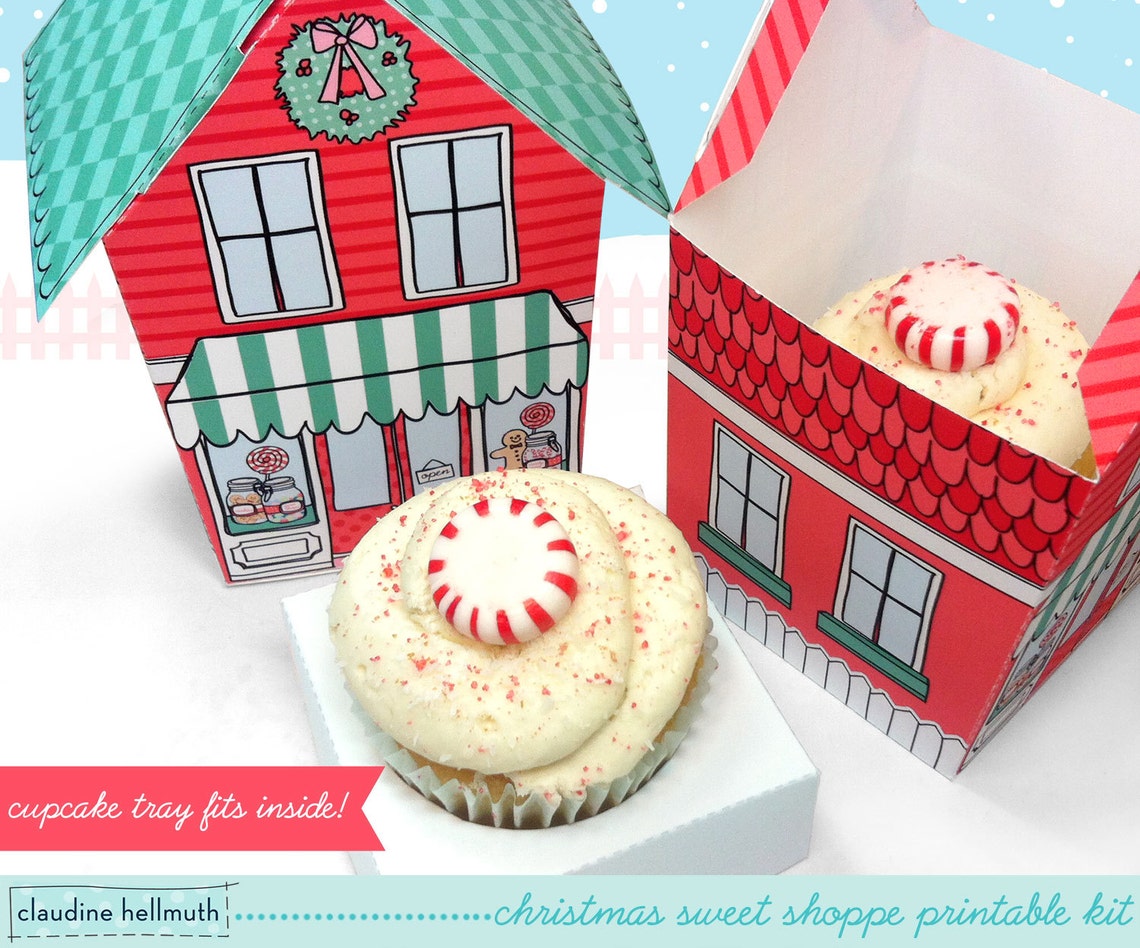 Christmas Sweet Shoppe - Cupcake Box, Holiday Cookie Box, Holds Favors ...