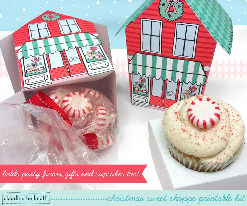 Christmas Sweet Shoppe - Cupcake Box, Holiday Cookie Box, Holds Favors ...