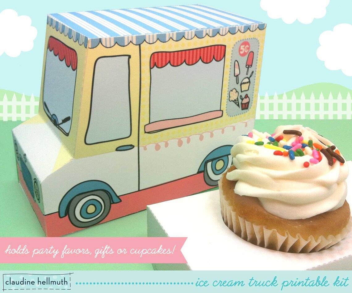 Ice Cream Truck - Cupcake Box, Gift Favor Box, Party Centerpiece ...
