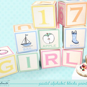 Pastel Alphabet Blocks Mini Cupcake Favor Boxes - Baby Shower, Back to ...