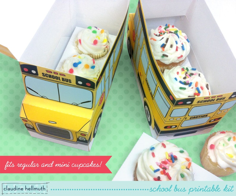 School Bus - Cupcake Box, Cookie, Teacher Appreciation Gift Box, Party ...