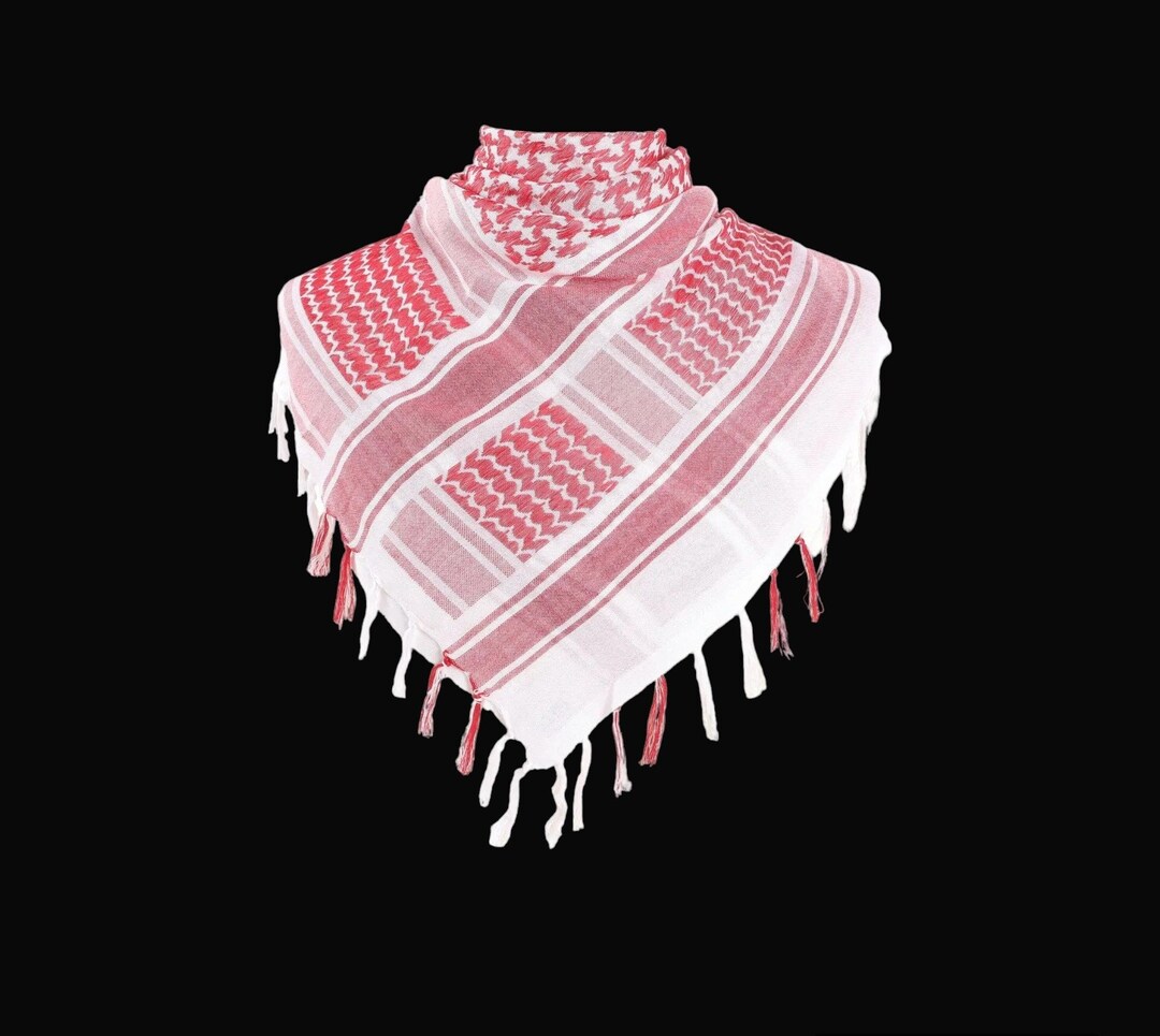 Red on White Shemagh Scarf Palestine Authentic Keffiyeh Unisex Woven ...