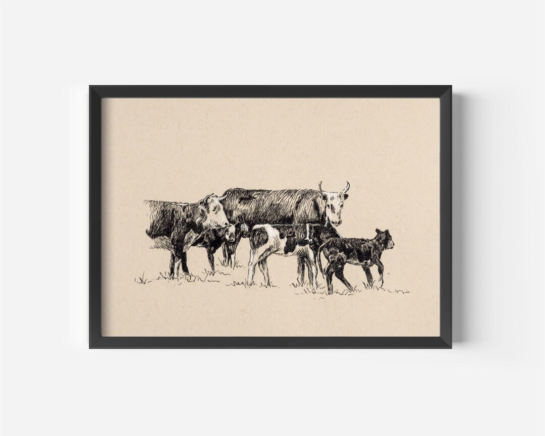 Cattle Art | Western Art Print | Cowboy Décor | Vintage Wall Art | Pen ...