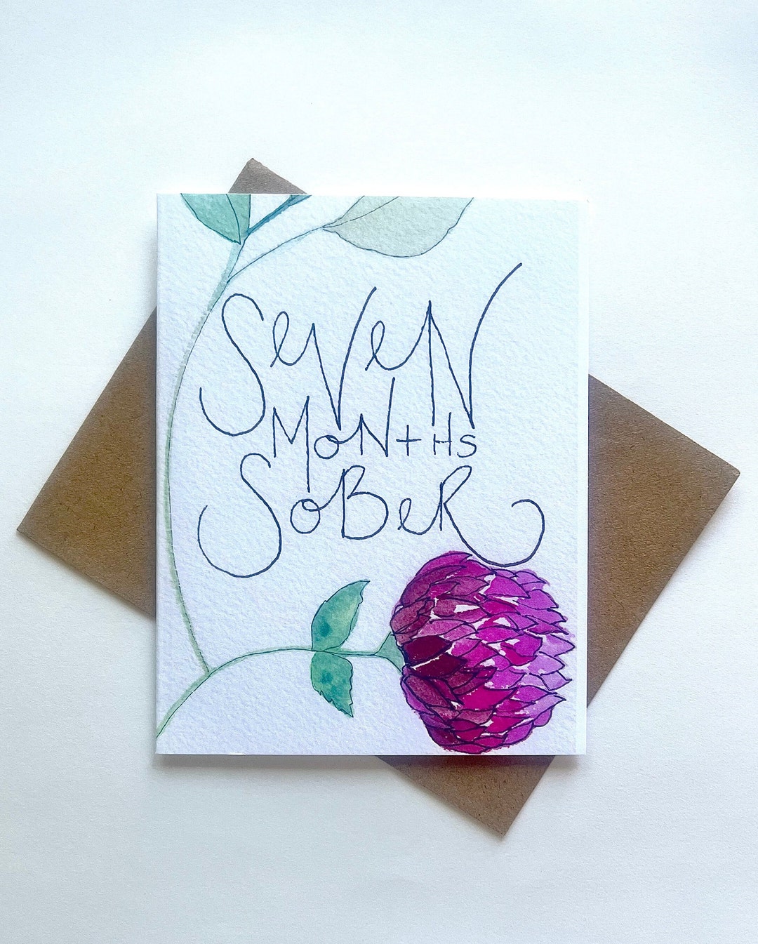 Seven Months Sober Pink Flower Card, Sobriety Card, Recovery Milestone ...