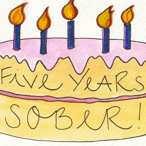 5 Years Sober Birthday Cake Greeting Card, Soberversary Card, Sobriety ...