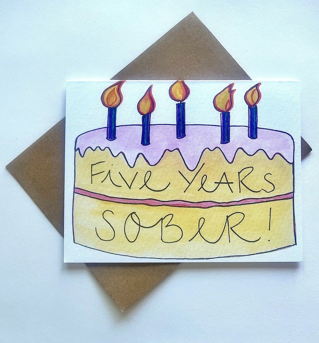 5 Years Sober Birthday Cake Greeting Card, Soberversary Card, Sobriety ...