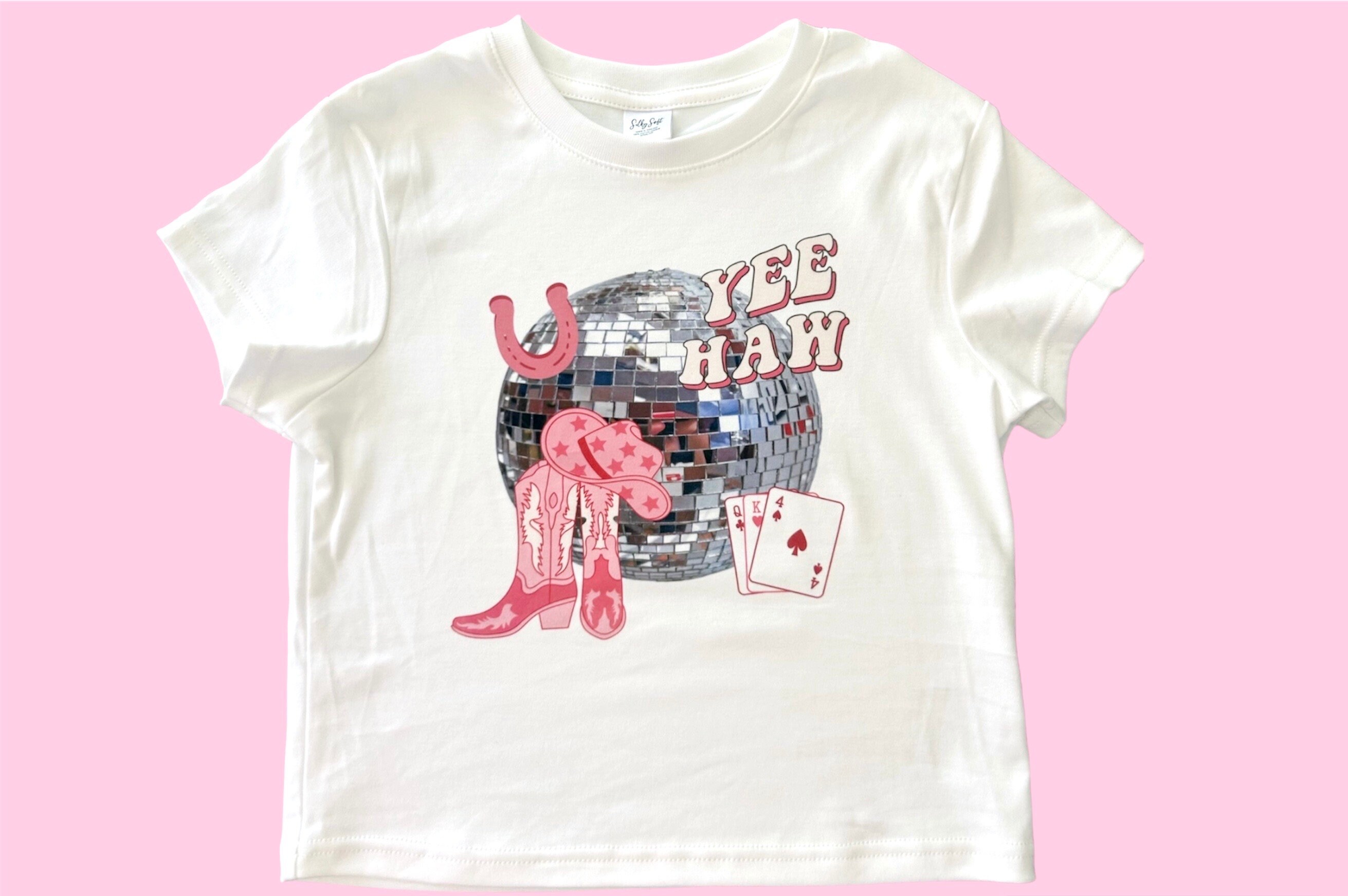 Disco Y2K Crop Top, White, Pink, Cowgirl T Shirt, Perfect for Country ...