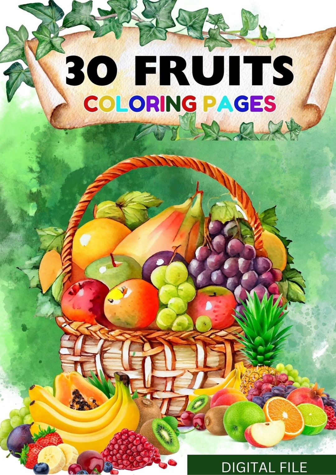 Fruit Coloring Pages Bundle for Children | 30 Cute Fruit Coloring ...