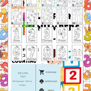 Number Coloring Pages 1-10 - Etsy