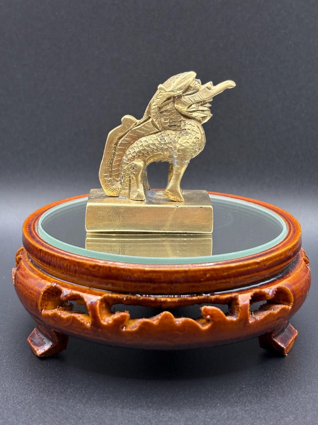 Vintage Brass Chinese Dragon Qilin Seal Stamp – Feng Shui Wealth Symbol ...