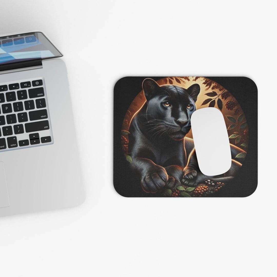 Black Panther Cub Nature-themed Mouse Pad, Wildlife Mouse Pad, Black ...