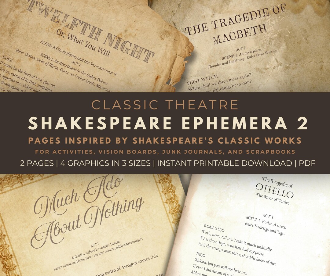 Shakespeare Quotes Ephemera: Printable Craft Supplies (PDF Download) - Etsy