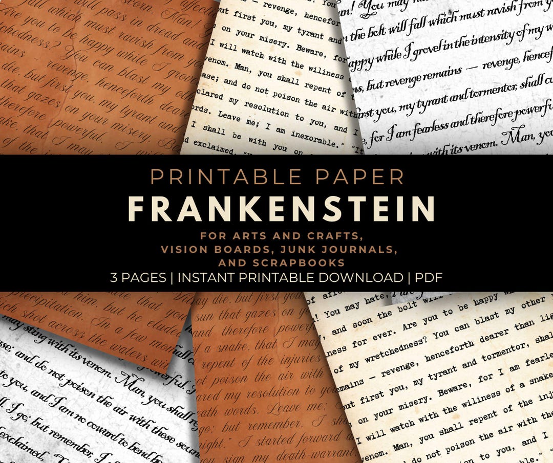 Frankenstein Printable Paper: Spooky Halloween Scrapbook, Junk Journals ...